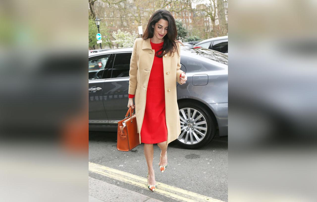 [PICS] Amal Clooney Pregnant Baby Bump Red Dress -- George Clooney’s ...