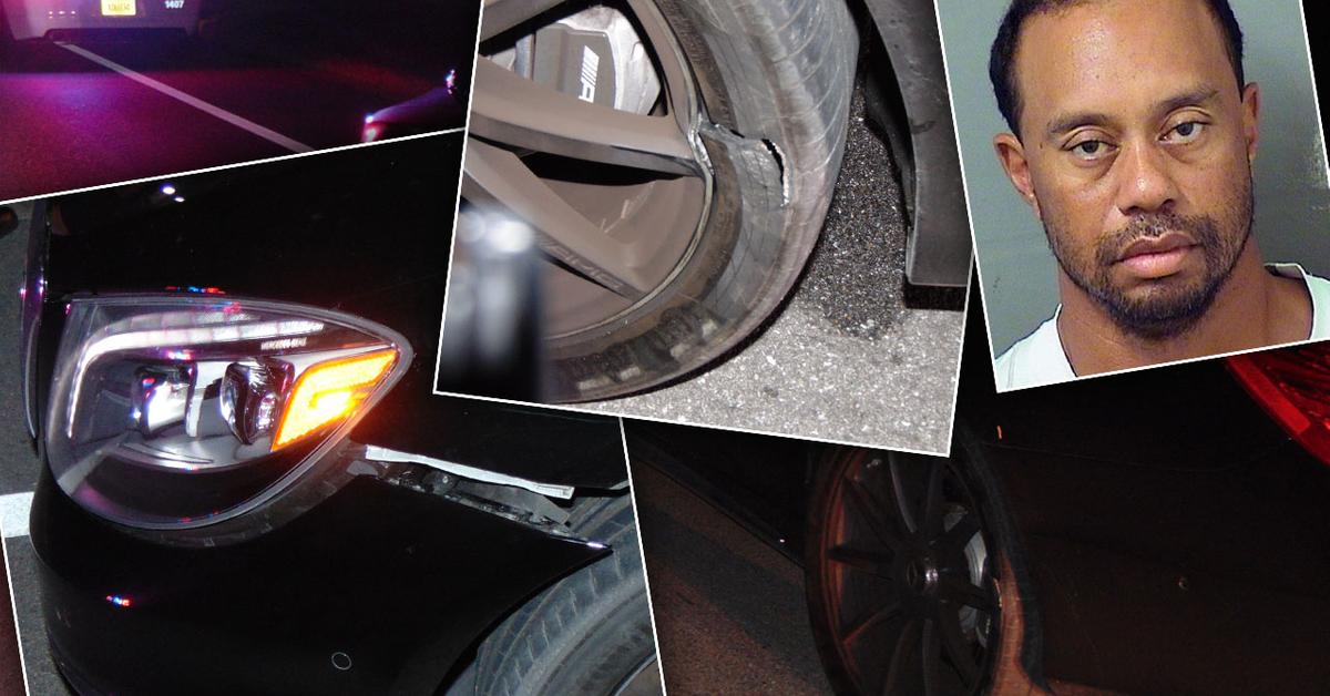 Tiger Woods DUI Arrest Car Damage Flat Tire