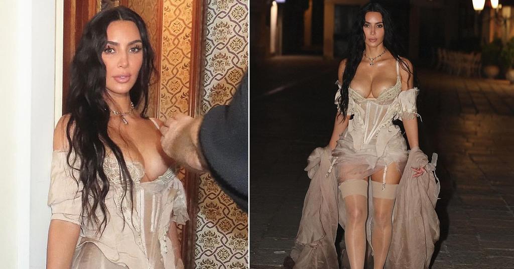See Kim Kardashian Nearly Suffer Nip-Slip Moment at Bezos Wedding