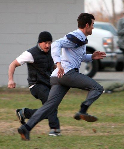 Josh Duhamel Plays Football With Crew