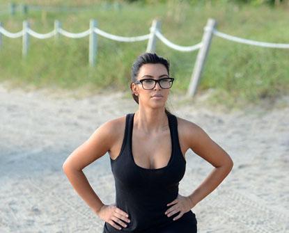 Kim Kardashian Works Out On Miami Beach