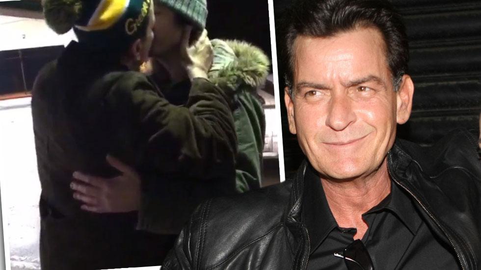 Charlie Sheen Kisses A Male Fan At A Gas Station