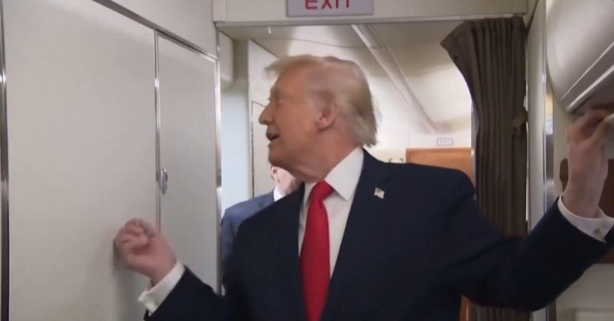 President Trump Hit by Bathroom Door During Live AF1 Press Conference