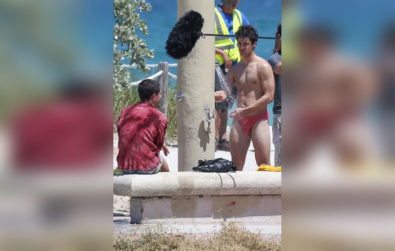 [PICS] Darren Criss Shirtless Speedo -- Filming American Crime Story Versace