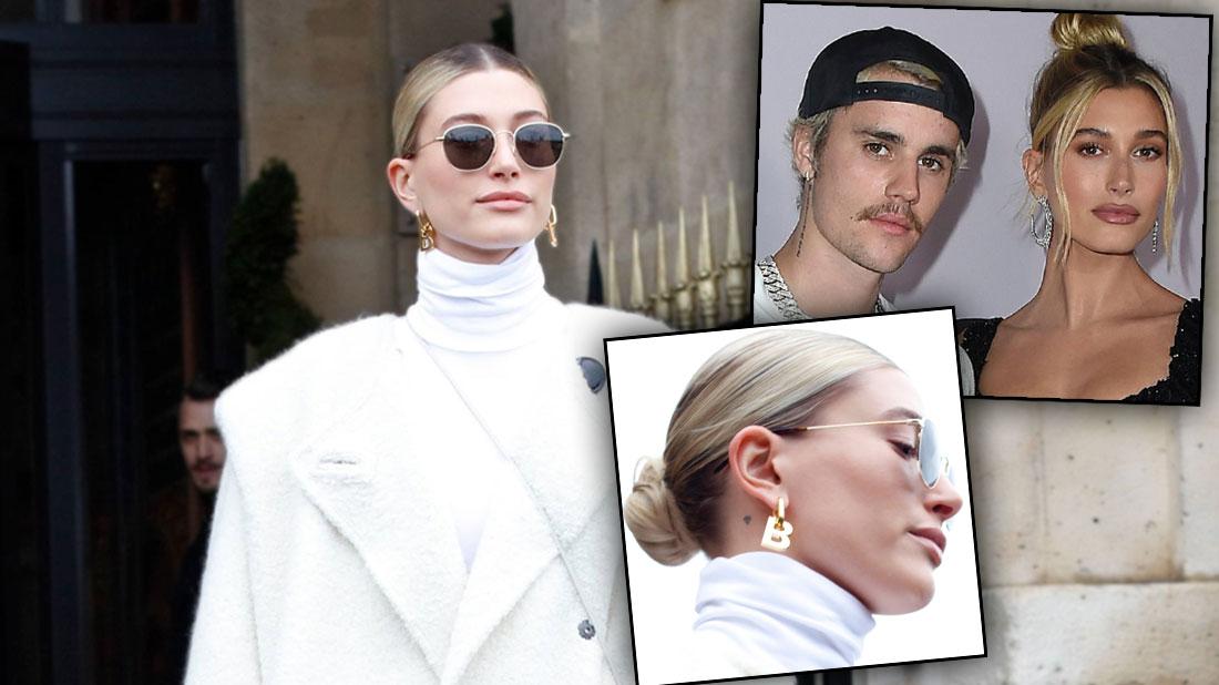 Hailey Baldwin Wears ‘B’ For Bieber Earrings: Paris Fashion Week