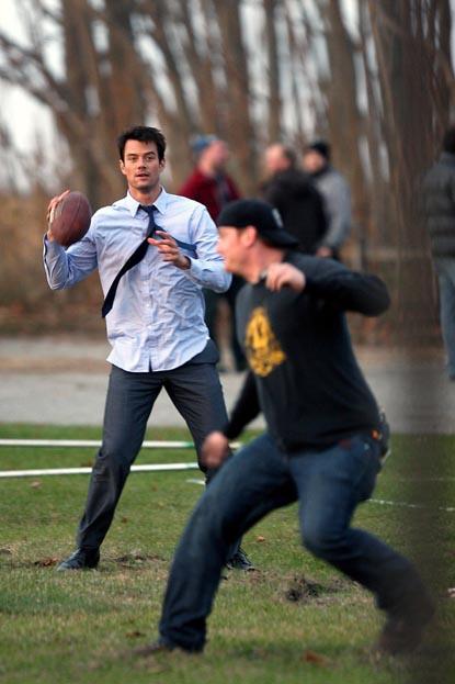 Josh Duhamel Plays Football With Crew