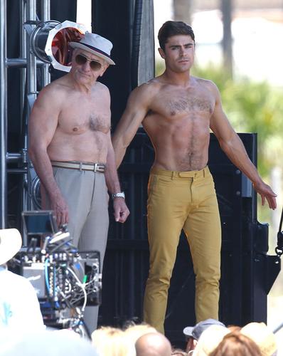 Hot At Any Age! Shirtless Zac Efron, 27, & Robert De Niro, 71, Flex Their Muscles On The Set Of ...