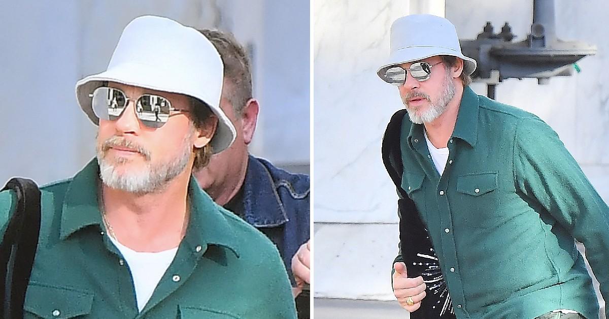 Brad Pitt Sports 'Hippie' Beard and Bucket Hat During Outing