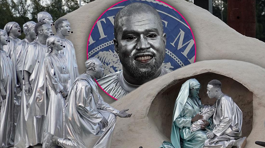 Kanye West Wears Silver Body Paint & Robe For Miami Opera