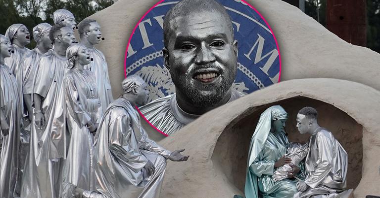 Kanye West Wears Silver Body Paint & Robe For Miami Opera