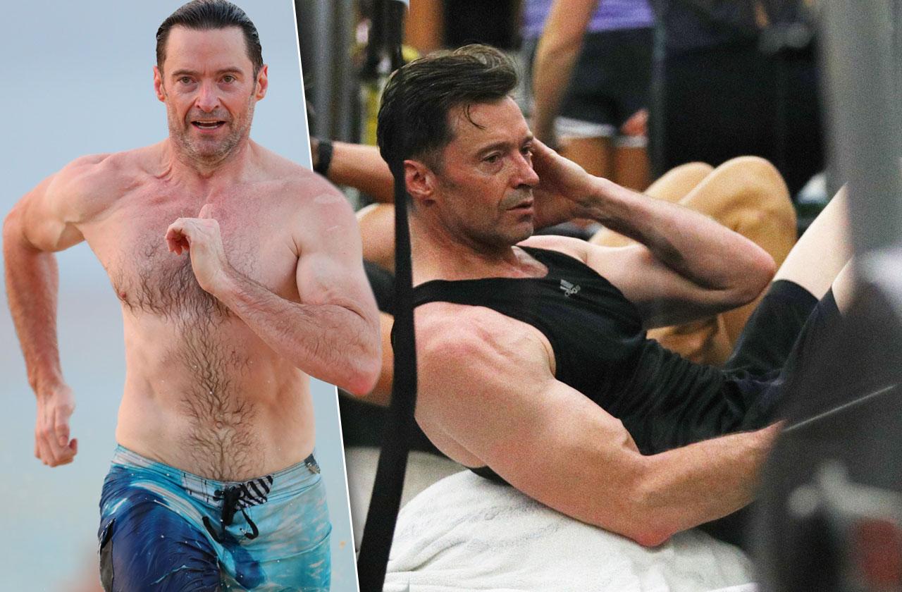 Hugh Jackman Works Out On Australian Beach With Fitness Friend