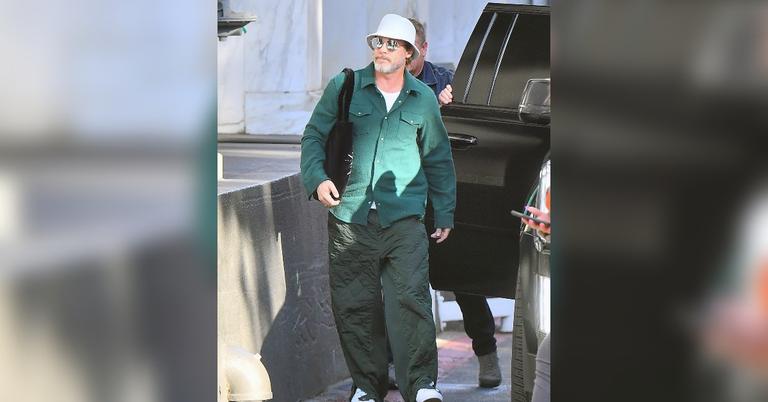 Brad Pitt Sports 'Hippie' Beard and Bucket Hat During Outing