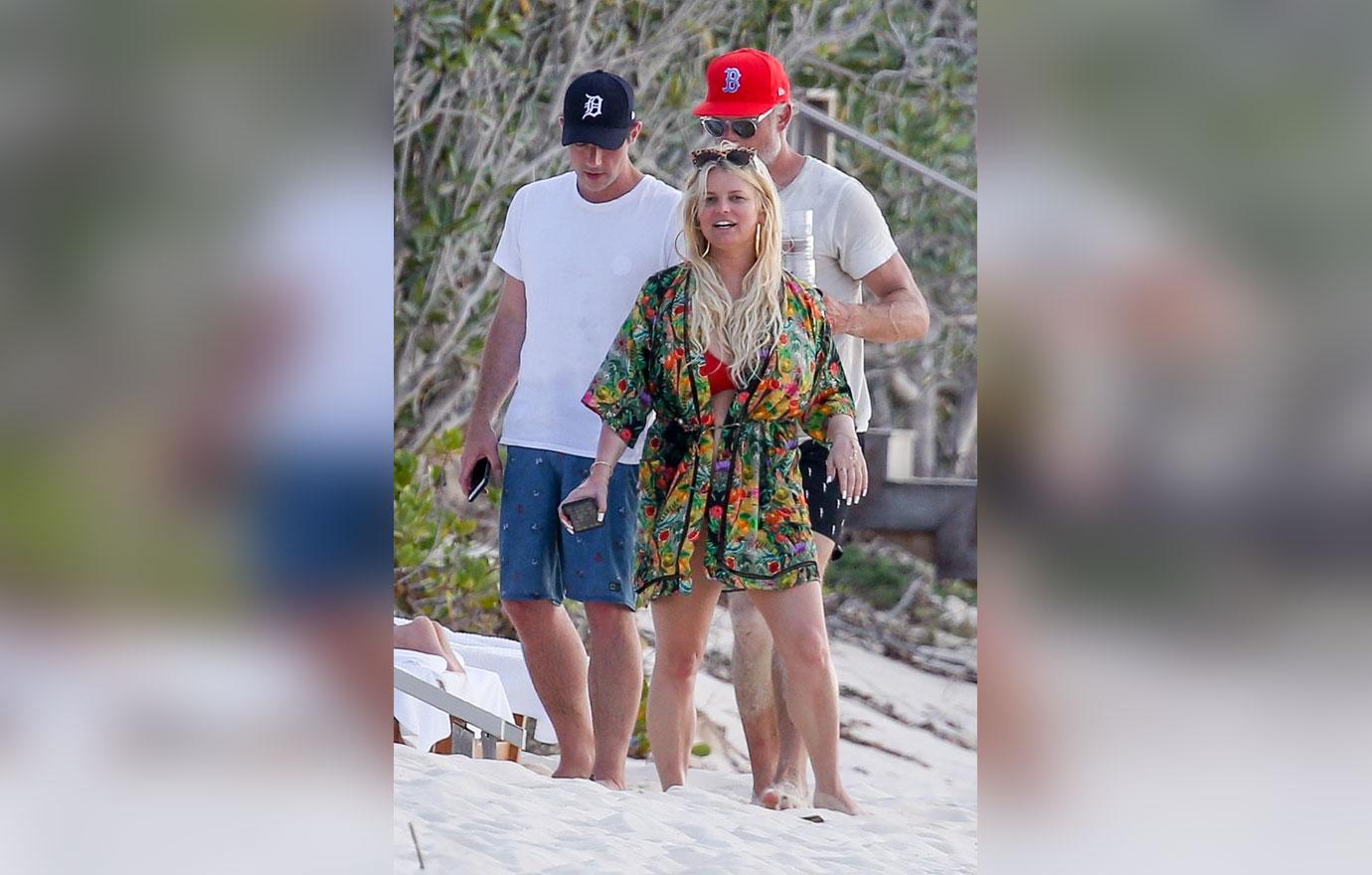 Bahamas Getaway! Jessica Simpson Wears Red Bikini With Eric Johnson