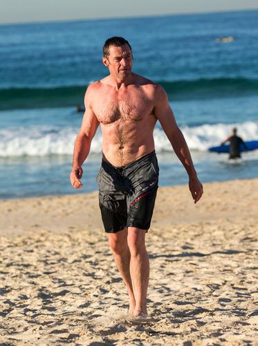 Hunk In Trunks! Shirtless Hugh Jackman Shows Off Six Pack Abs