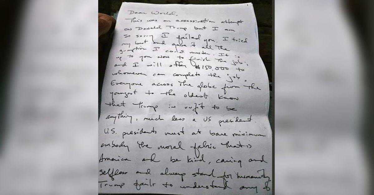 Trump's Suspected Would-Be Assassin Wrote Chilling Letter Before ...