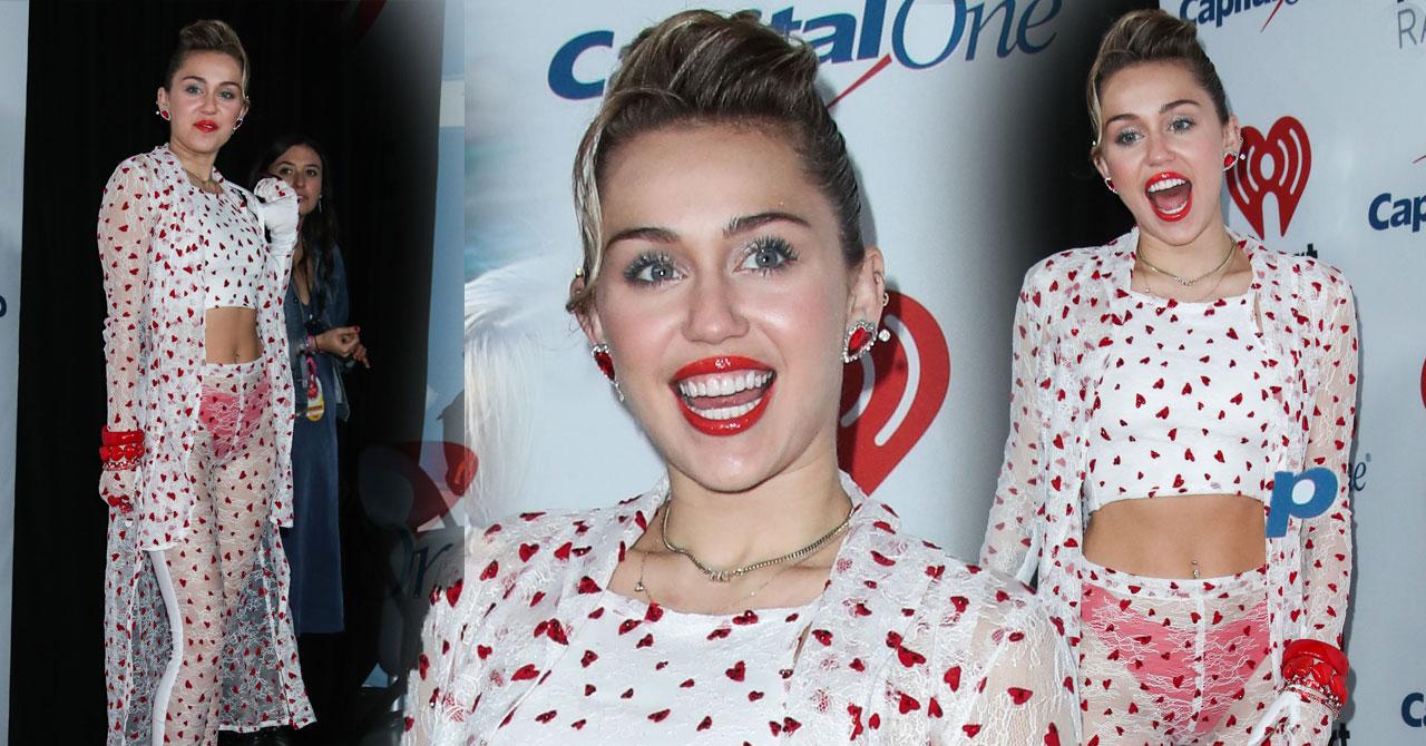 Wardrobe Malfunction Miley Cyrus Flashes Red Underwear In Sheer Outfit