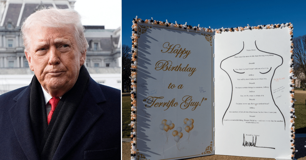 Trump Mocked by 10-Foot Replica of Epstein Birthday Card in D.C.