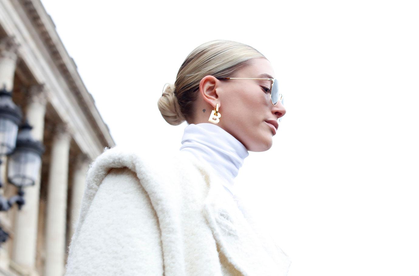 Hailey Baldwin Wears ‘B’ For Bieber Earrings: Paris Fashion Week