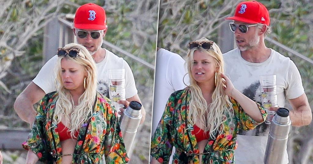 Bahamas Getaway! Jessica Simpson Wears Red Bikini With Eric Johnson