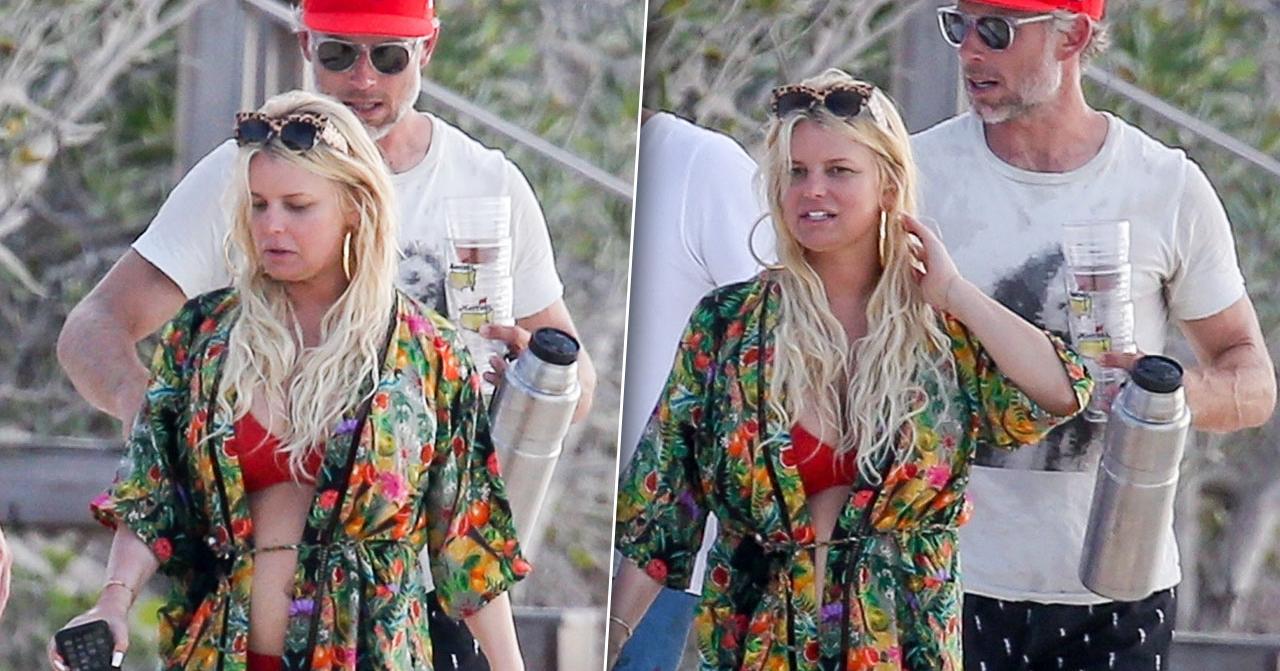 Bahamas Getaway! Jessica Simpson Wears Red Bikini With Eric Johnson