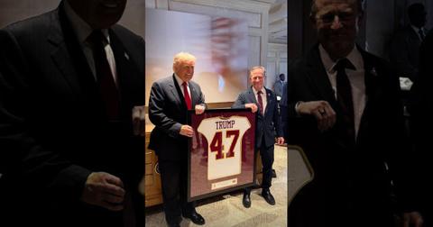 Donald Trump's Right Hand Appears Covered In Makeup at NFL Appearance