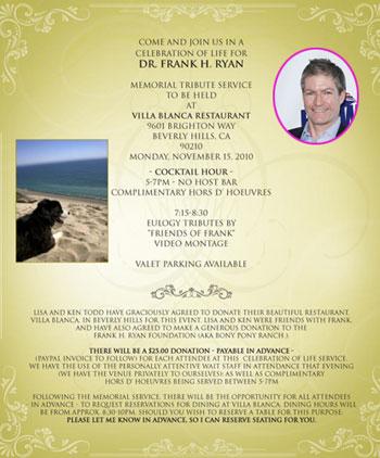 Dr. Frank Ryan's Memorial Service A Fundraiser For His Foundation