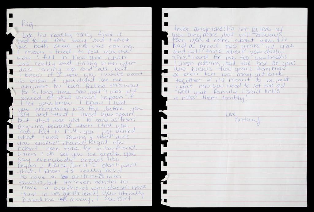 Britney Spears’ Handwritten Letter Where She Savagely Broke Up With ...
