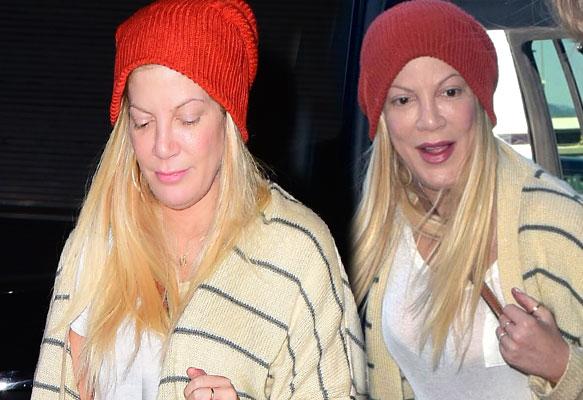 Makeup Free Tori Spelling Spotted Traveling Weeks After Health Scare