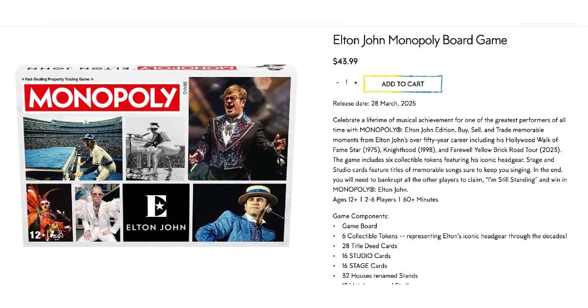 Hard Up Elton John Selling Cheap Board Games Online To Rise Cash After ...