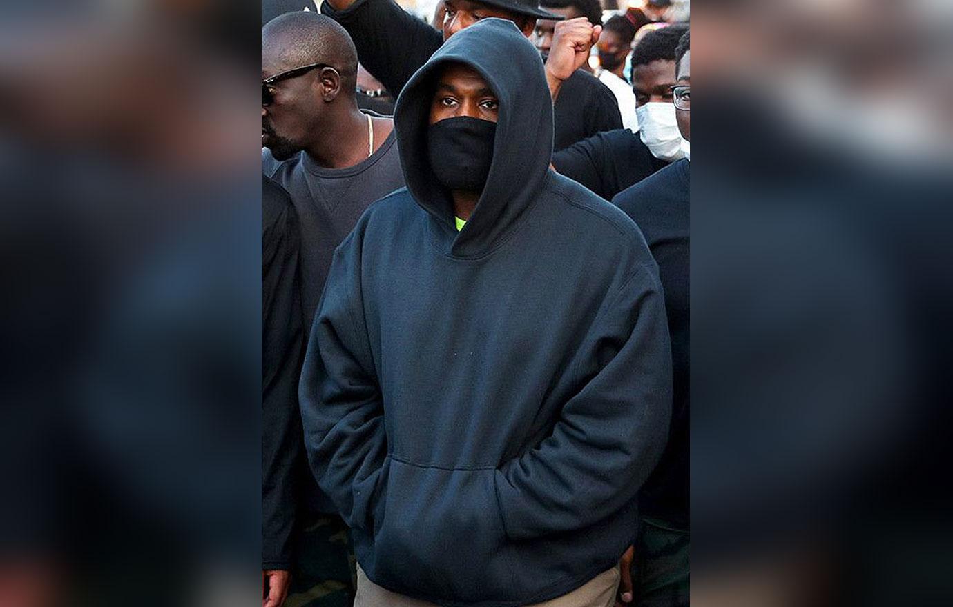 Kanye West Rocks Bizarre Face Mask & Kim Kardashian Wedding Ring For ...